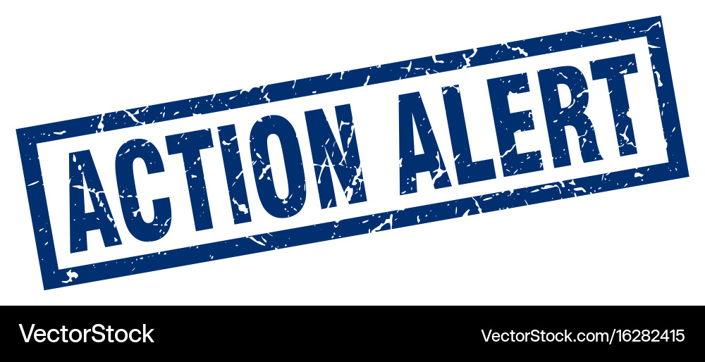 Square grunge blue action alert stamp Royalty Free Vector