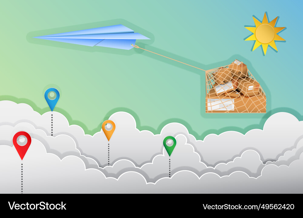 Blue paper plane delivering a delivery box Vector Image
