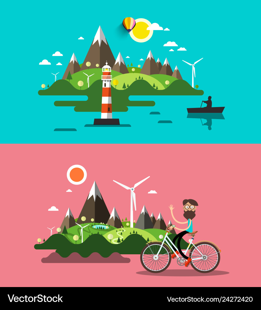 Flat design landscapes set ocean landscape Vector Image
