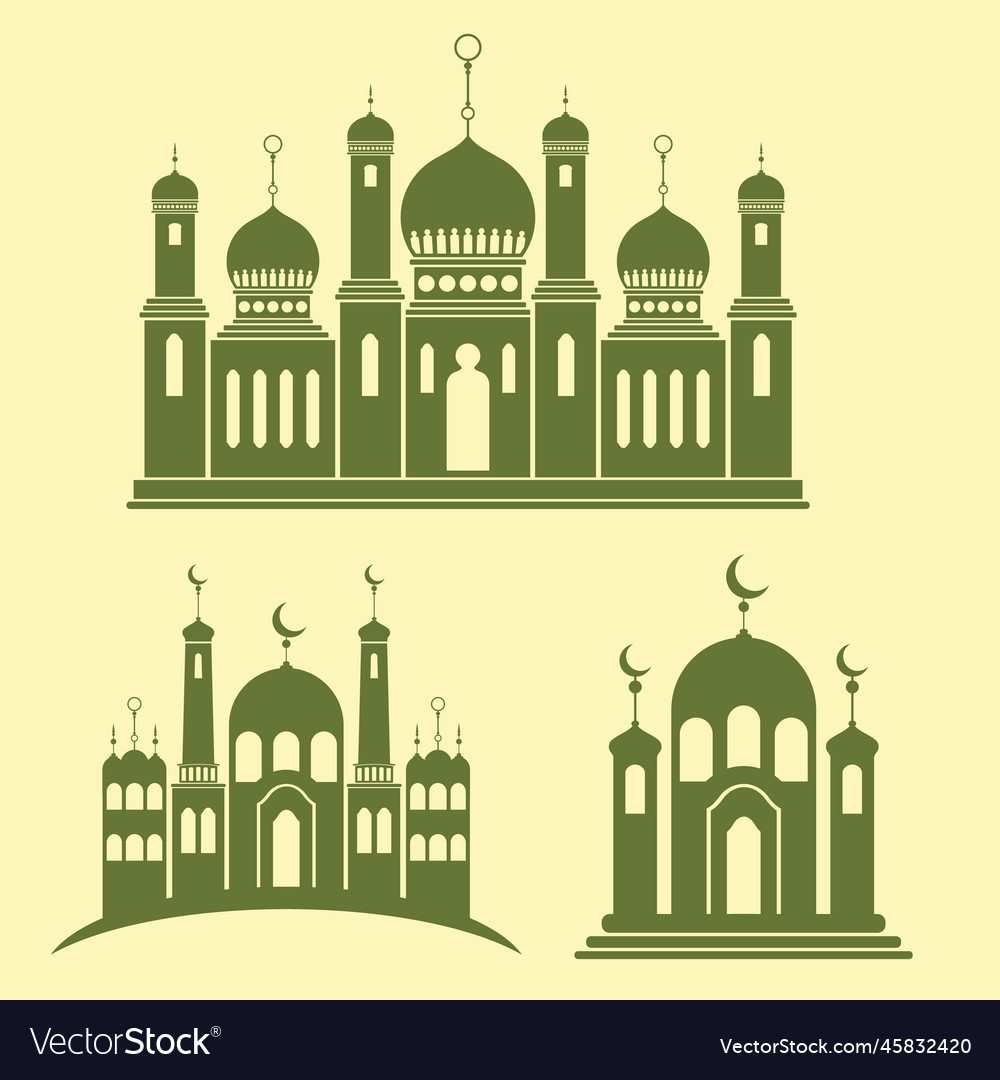 Green islamic mosque collection Royalty Free Vector Image