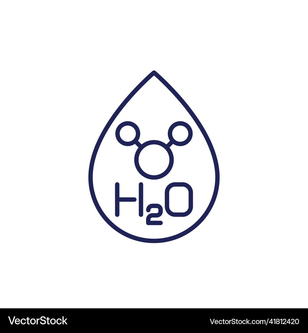 H2o line icon with water drop and molecule Vector Image