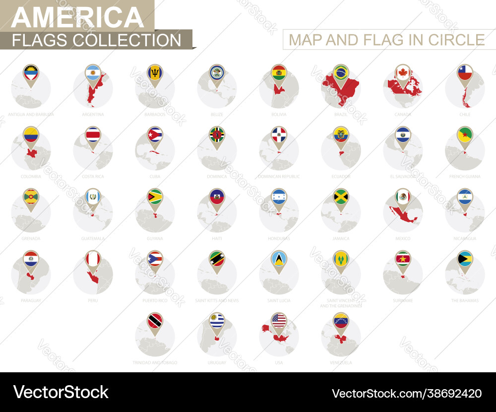 Map and flag in circle america countries Vector Image