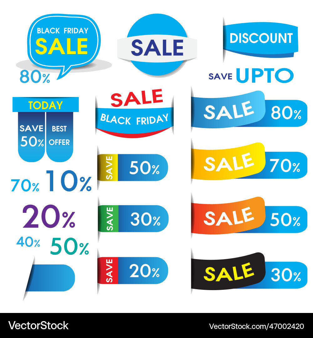 Set of blue discount labels Royalty Free Vector Image
