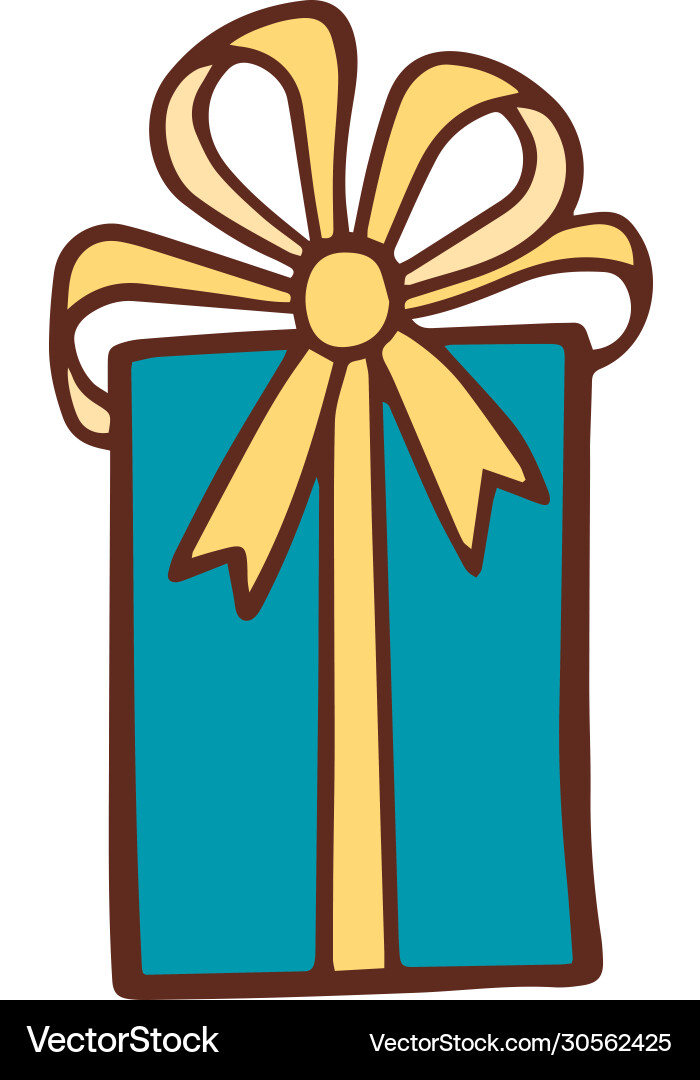 Blue color gift box with yellow ribbon icon hand Vector Image