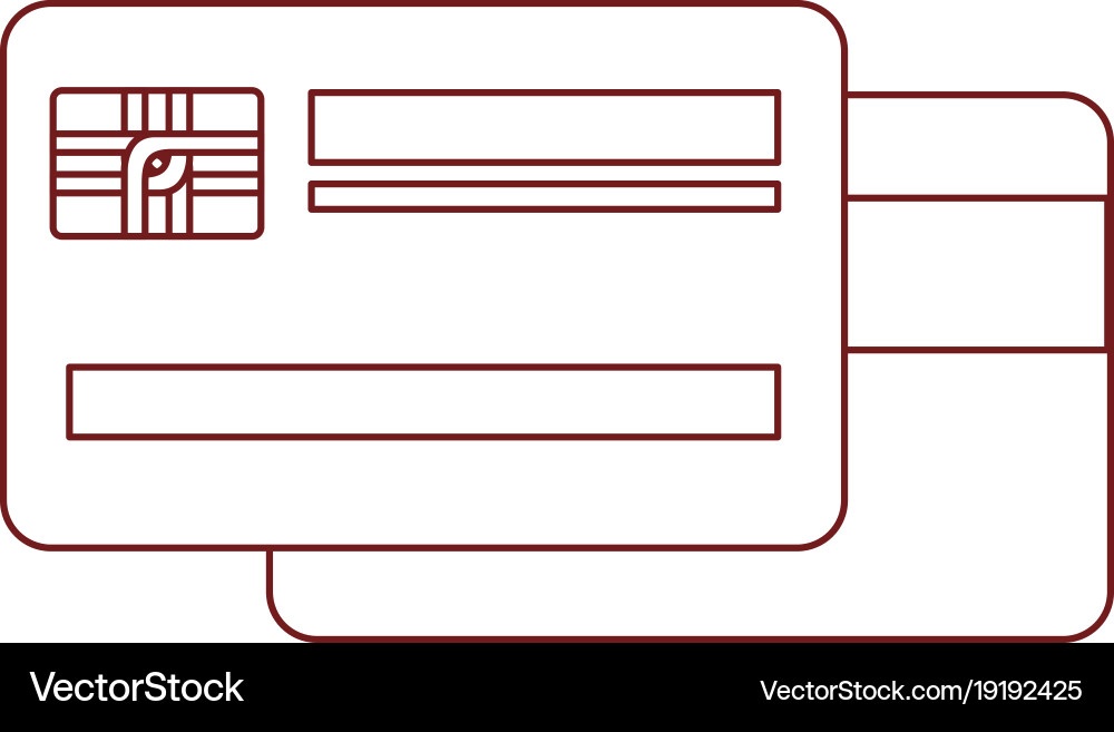 Credit card both sides in dark red contour Vector Image