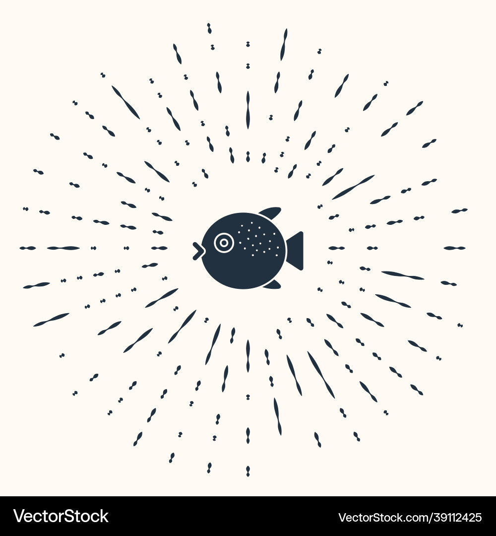 Grey puffer fish icon isolated on beige background