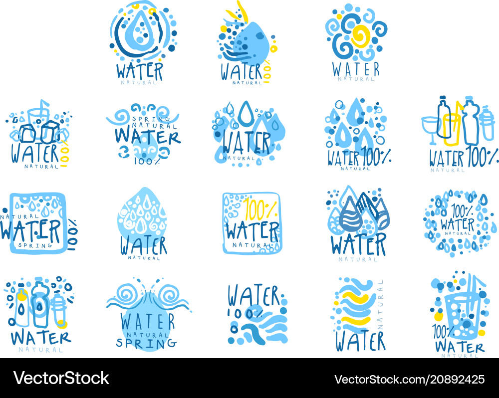 Natural water set for label design colorful hand Vector Image