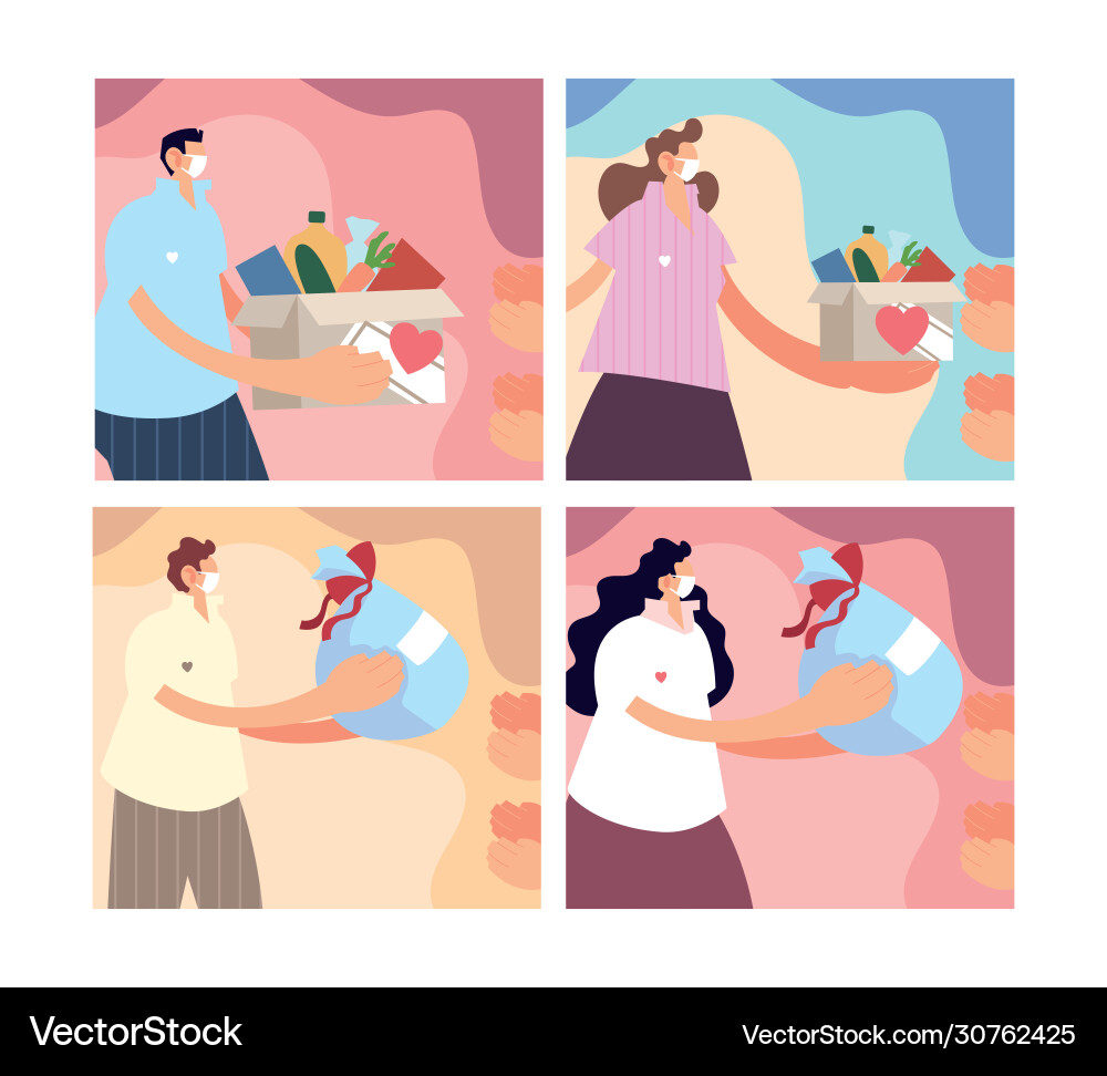 Set cards with people give charity donation Vector Image