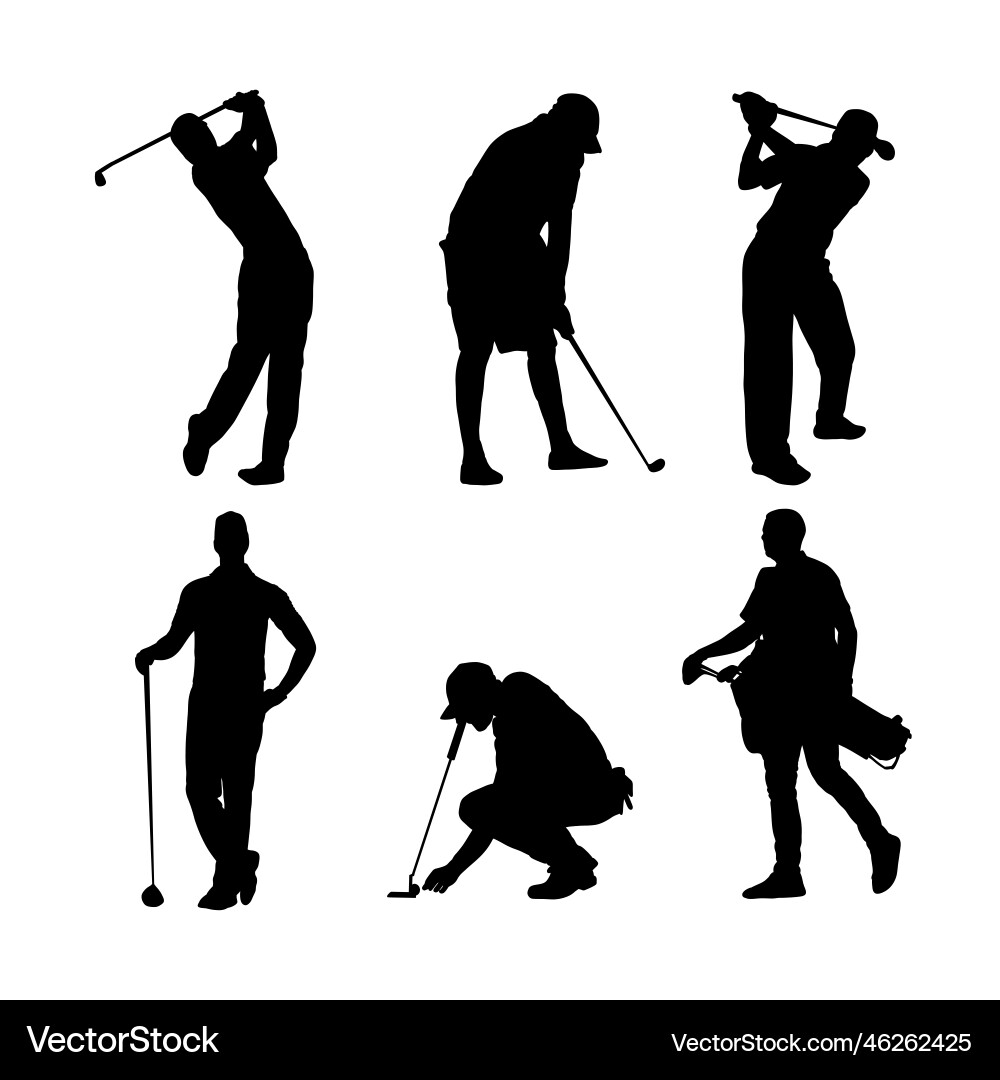 Set of professional golf player silhouettes Vector Image