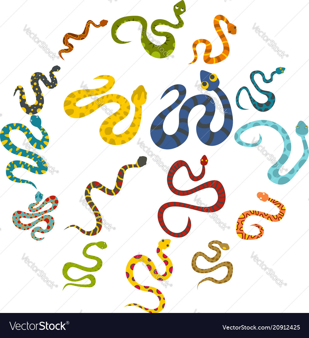 Snake icons set in flat style Royalty Free Vector Image