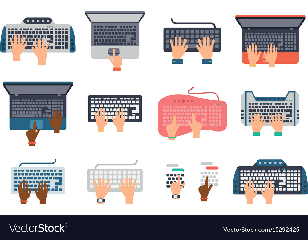 Users hands on keyboard and mouse of computer Vector Image