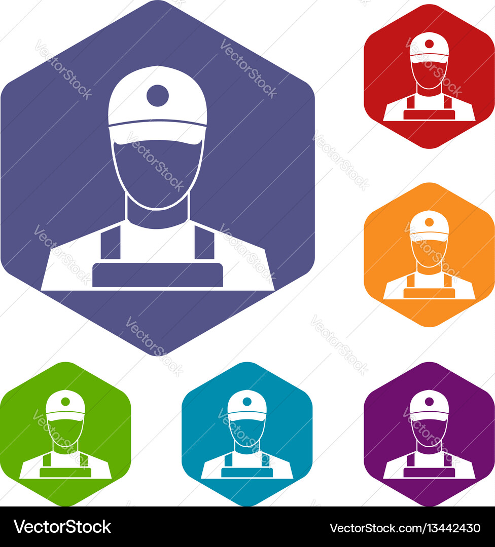 A man in cap and uniform icons set Royalty Free Vector Image