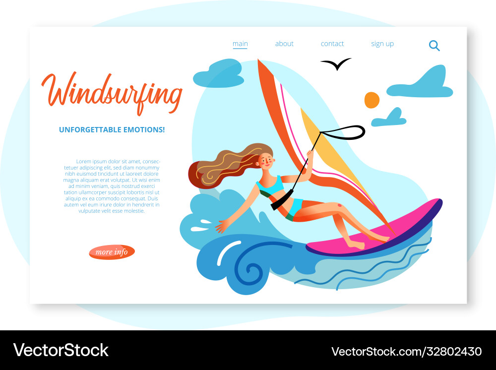 Character windsurfing woman landing page Vector Image