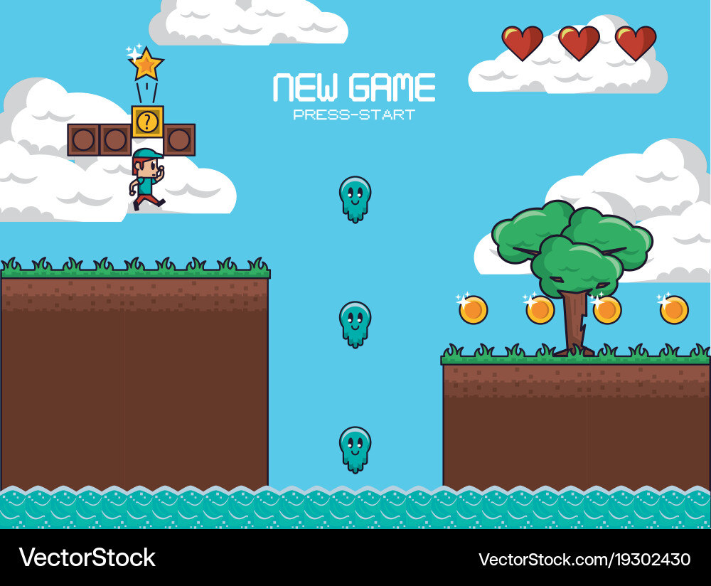 Classic videogame scenery Royalty Free Vector Image