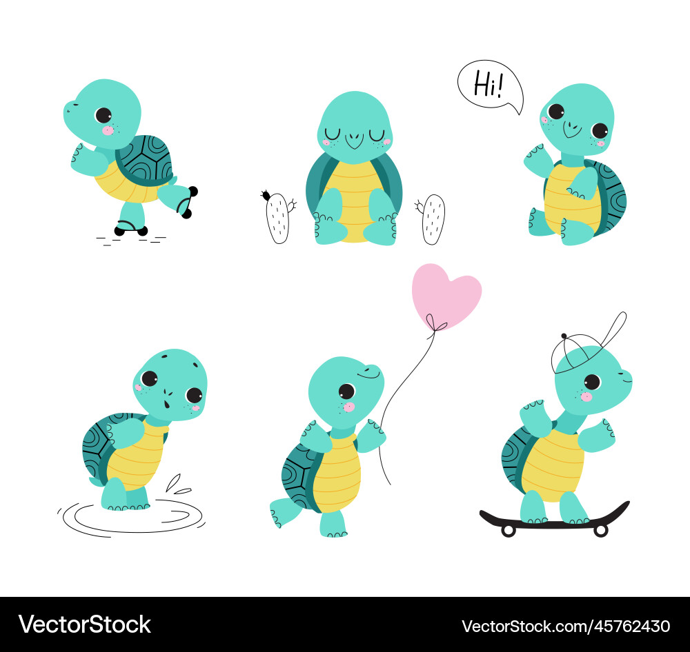 Cute turtle with shell and short feet engaged in Vector Image