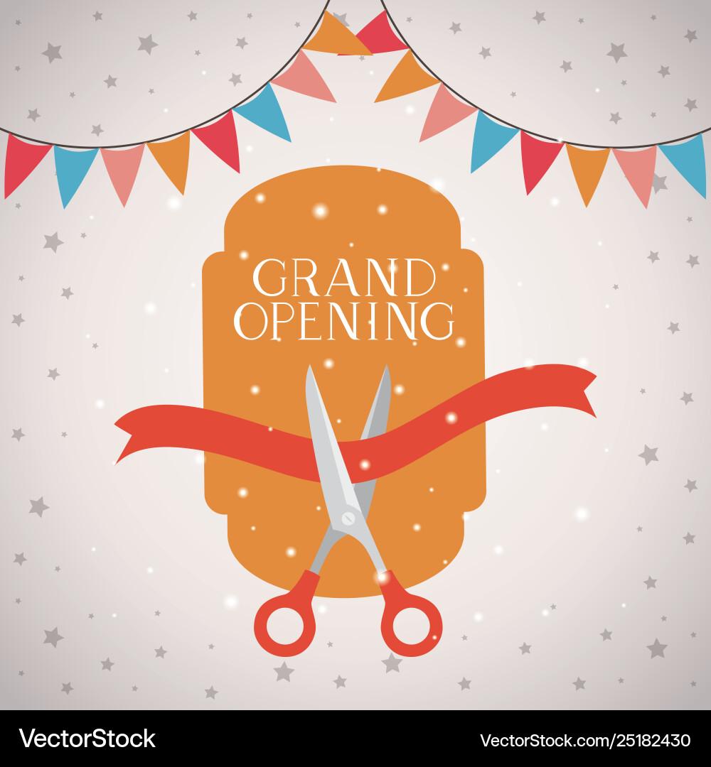 Grand opening frame with scissorscuting ribbon Vector Image