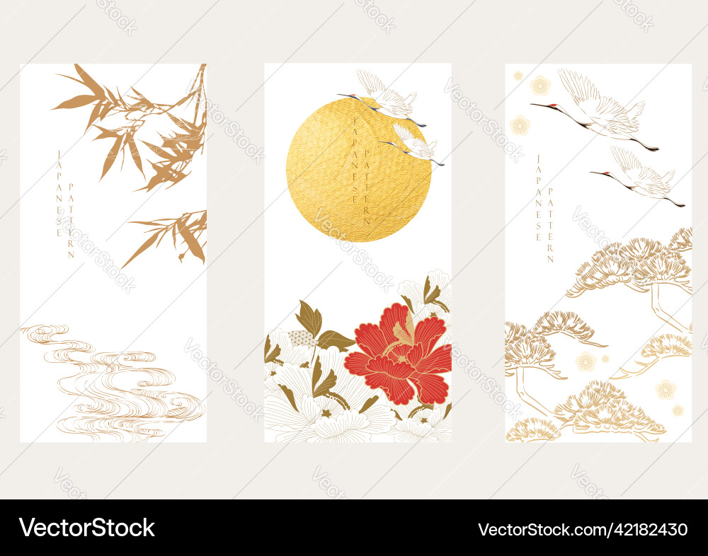 Japanese background with hand drawn line wave Vector Image