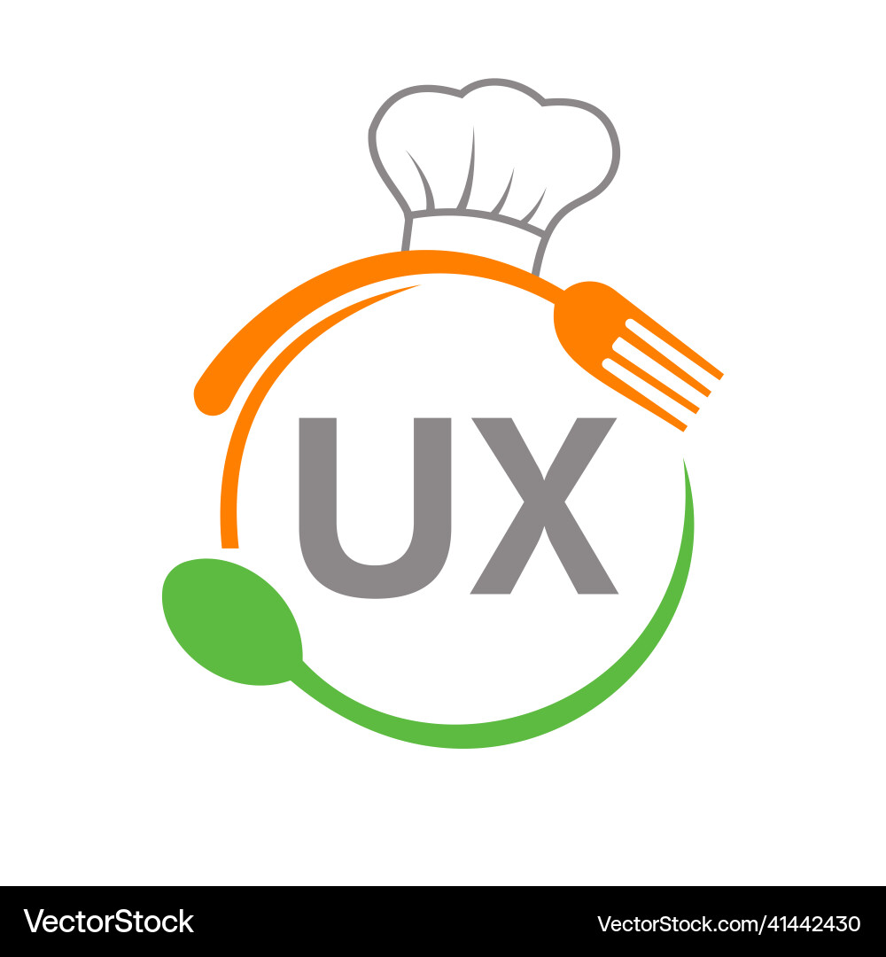 Letter ux restaurant logo with chef hat spoon Vector Image