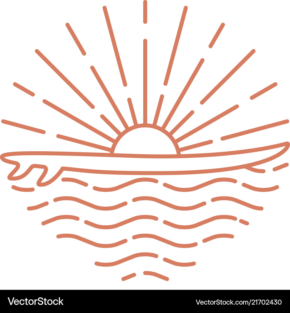 Surf board and sea sunrise Royalty Free Vector Image