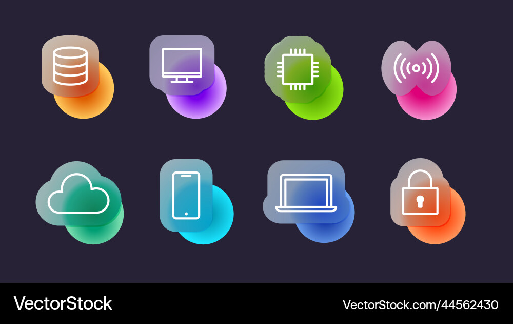 Technology icons set in glassmorphism style Vector Image