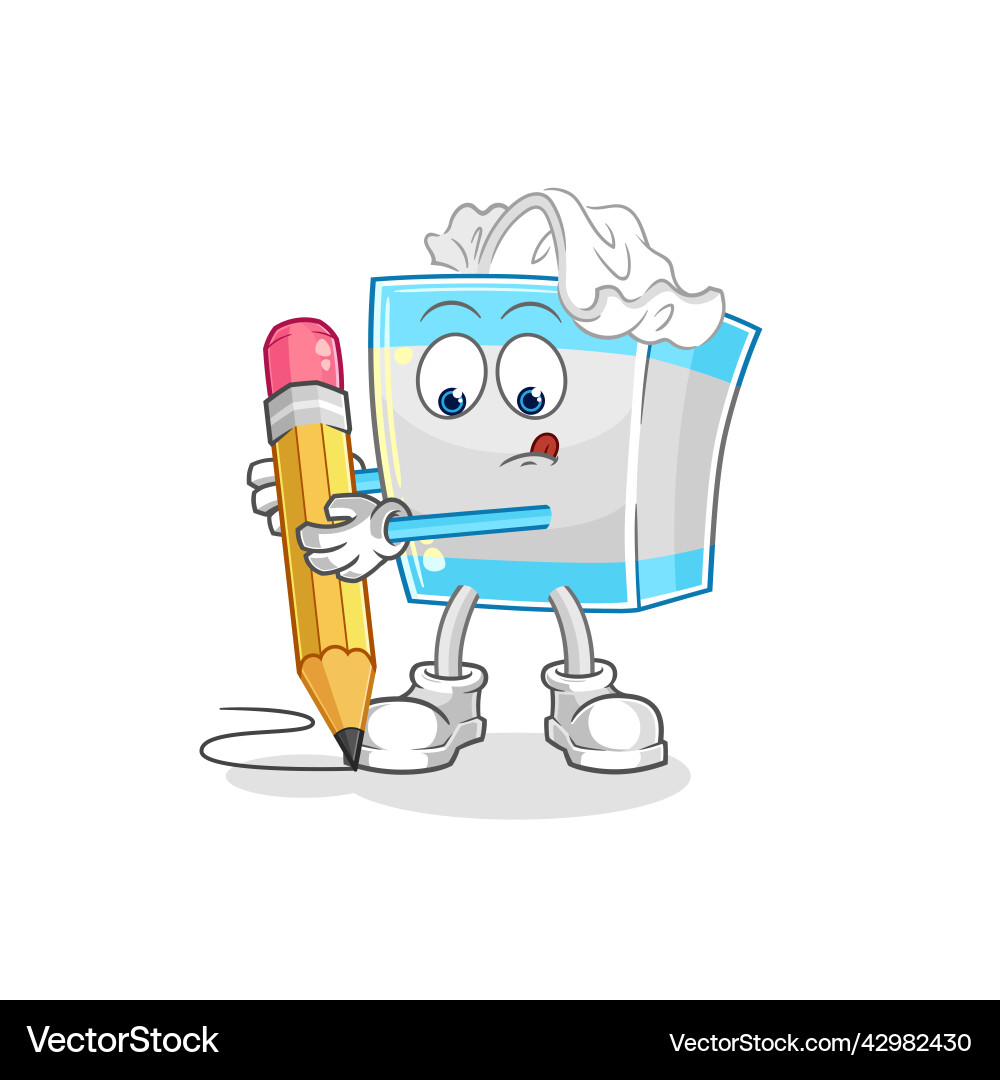 Tissue box write with pencil cartoon mascot Vector Image
