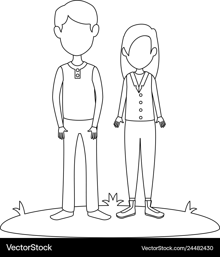 Young couple in grass avatars characters Vector Image
