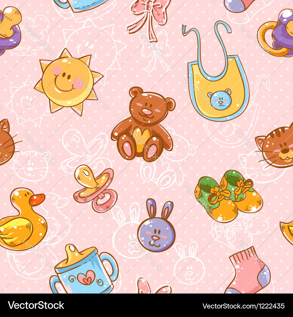 Baby toys cartoon set seamless pattern Royalty Free Vector