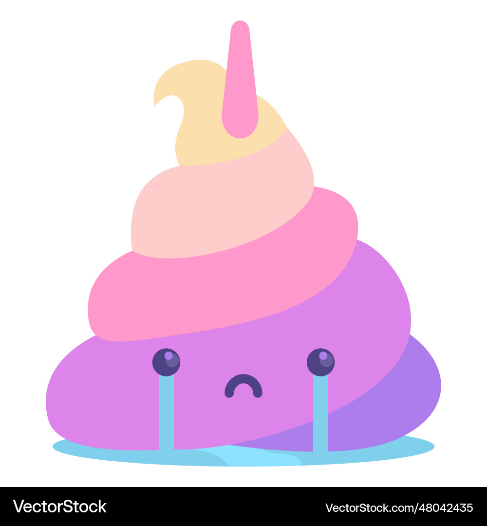 Crying unicorn poop emoji flat Royalty Free Vector Image