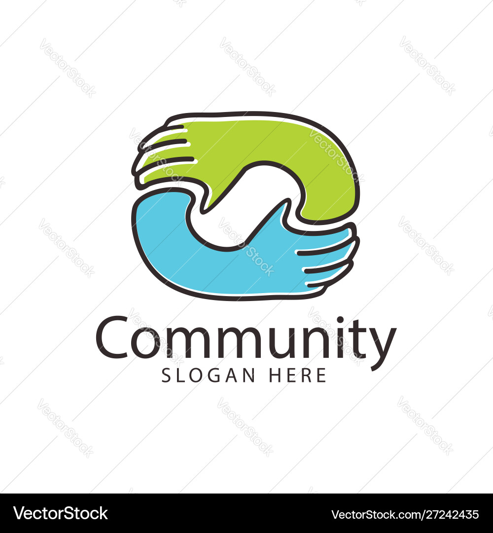 Double hand couple community line logo design Vector Image