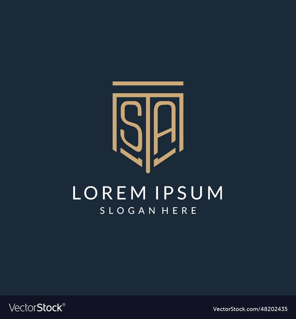 Initial sa shield logo monoline style modern and Vector Image Initial sa shield logo monoline style modern and Vector Image