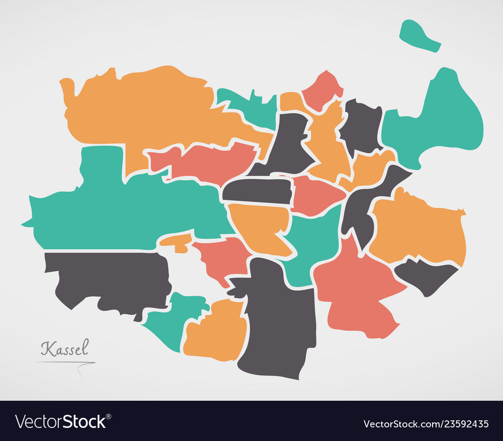 Kassel map with boroughs and modern round shapes Vector Image