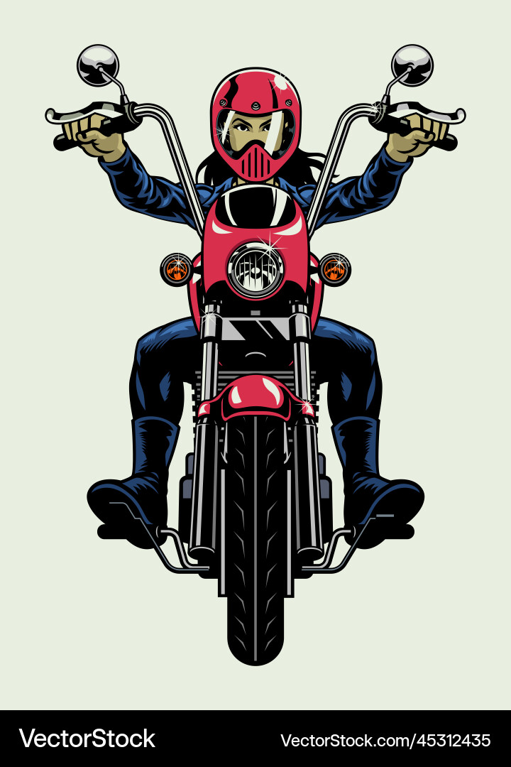 Lady biker riding big motorcycle Royalty Free Vector Image