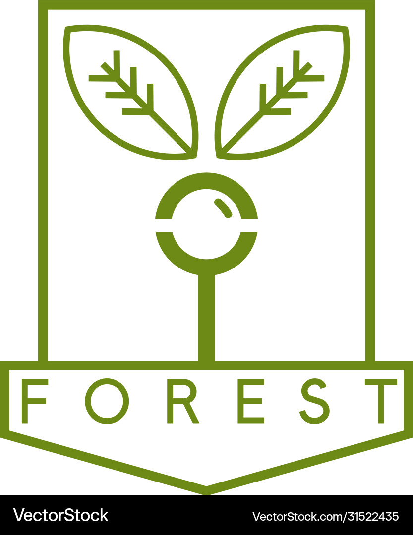 Line art crest with magnifier and leaves Vector Image