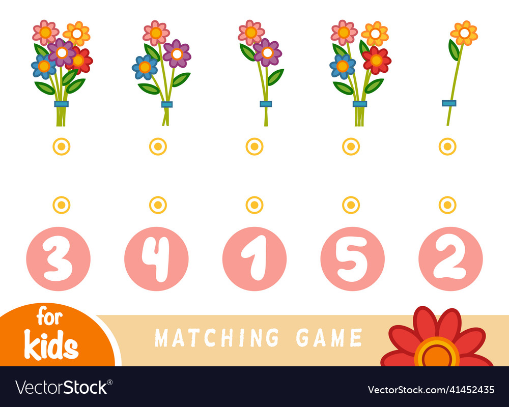 Matching game for children count how many flowers Vector Image