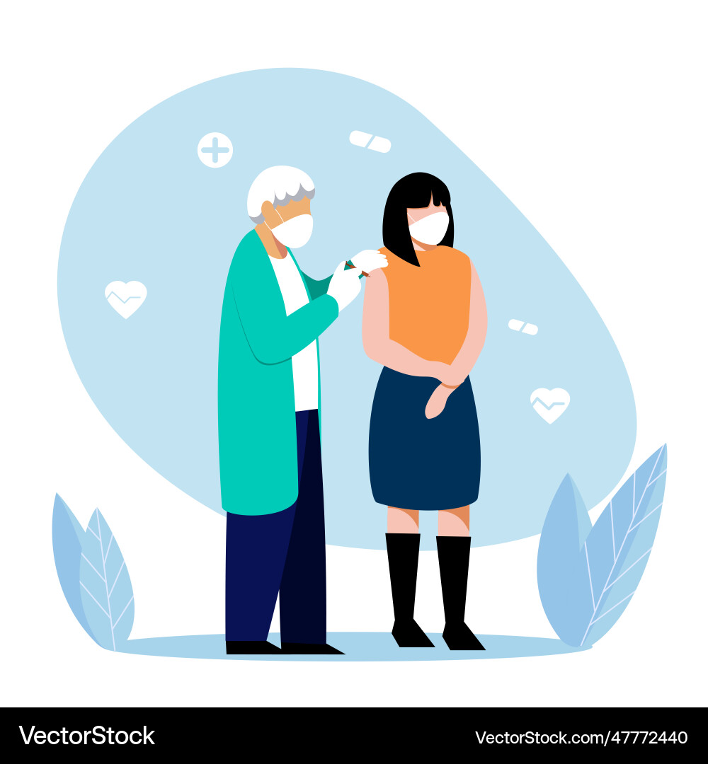 Cartoon character engaged in vaccination concept Vector Image