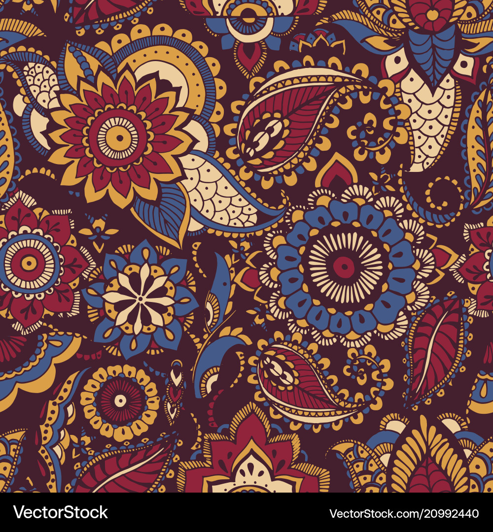 Colorful persian paisley seamless pattern with Vector Image