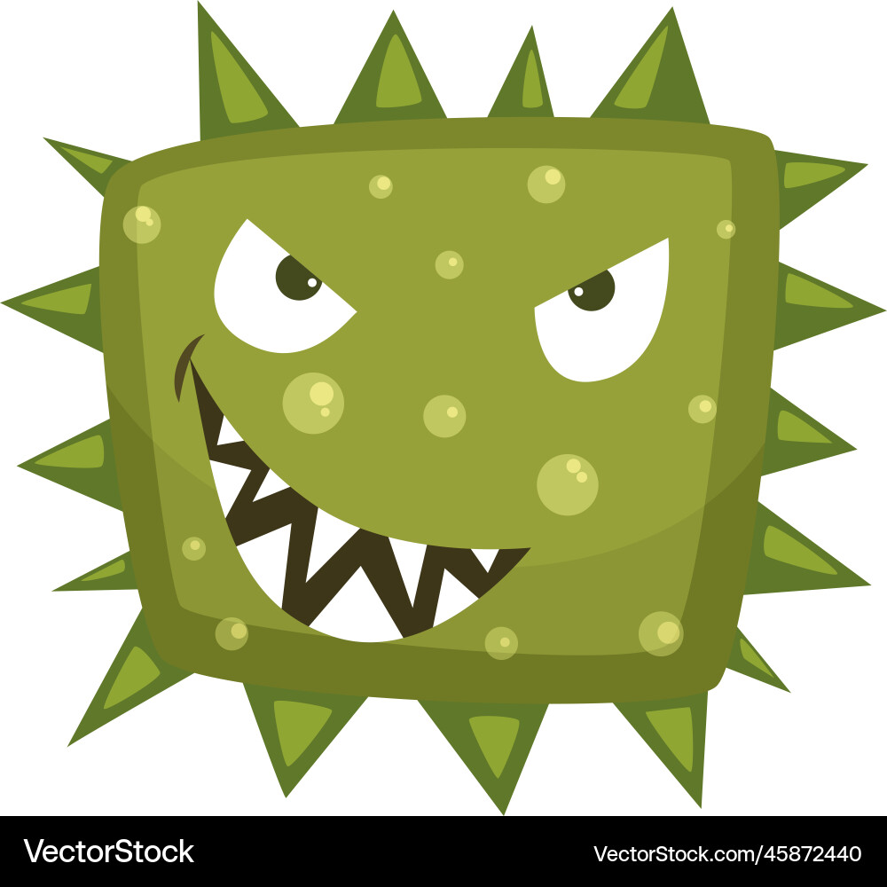 Green virus character cartoon evil grinned Vector Image