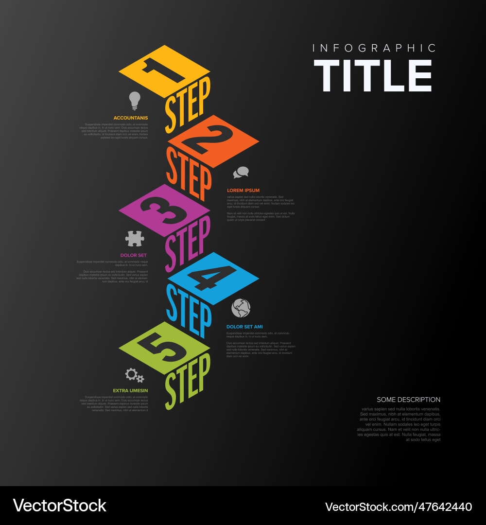 Infographic dark vertical stairs steps diagram Vector Image