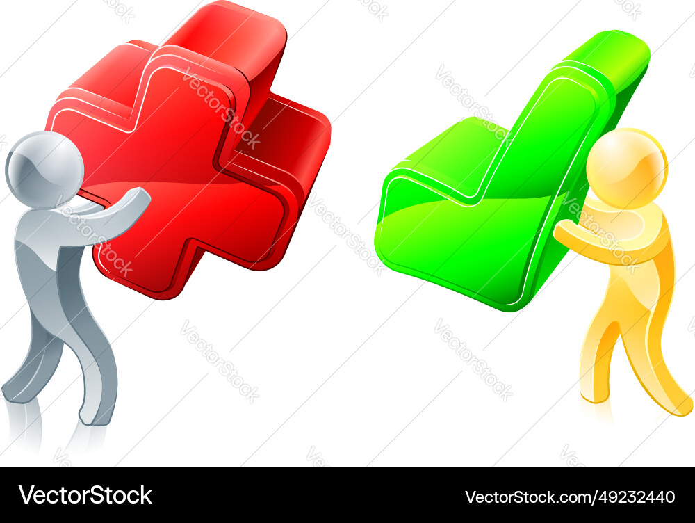 Mascots with cross and tick Royalty Free Vector Image