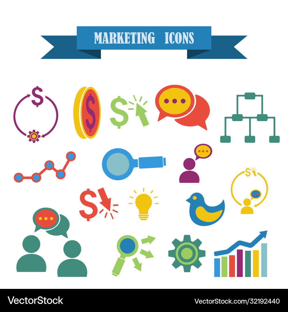 Multicolored icons with tape on topic Royalty Free Vector