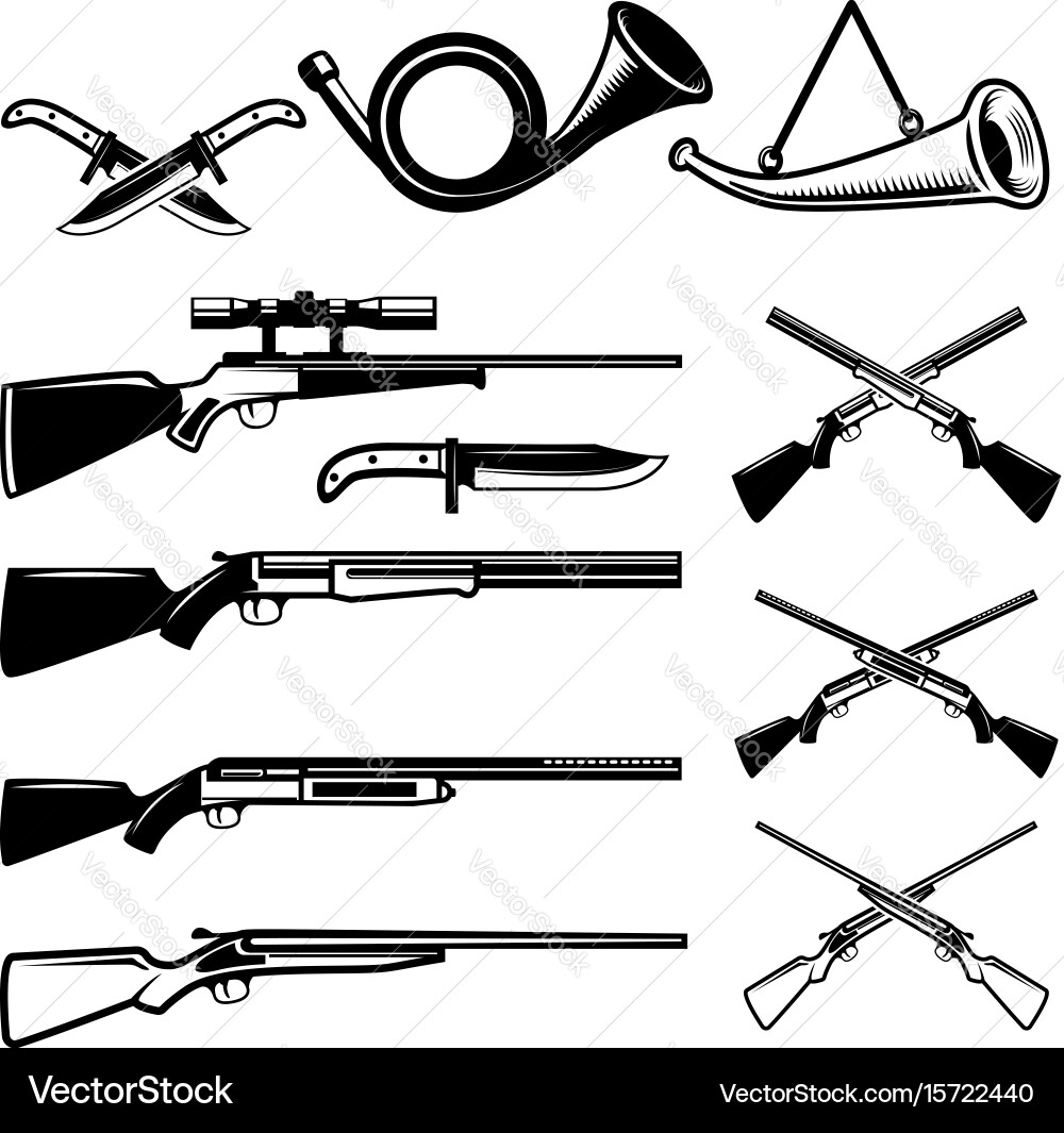 Set hunting weapon isolated on white Royalty Free Vector