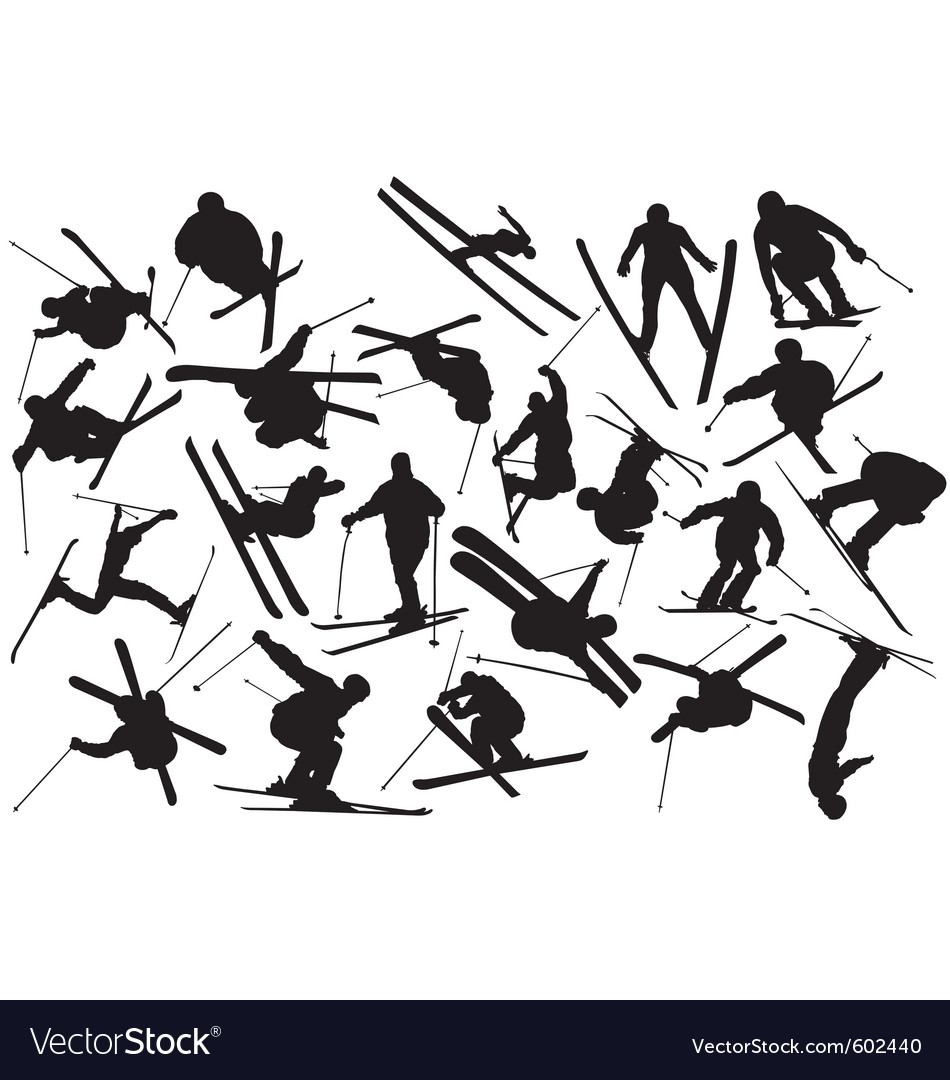Skiing silhouettes Royalty Free Vector Image - VectorStock
