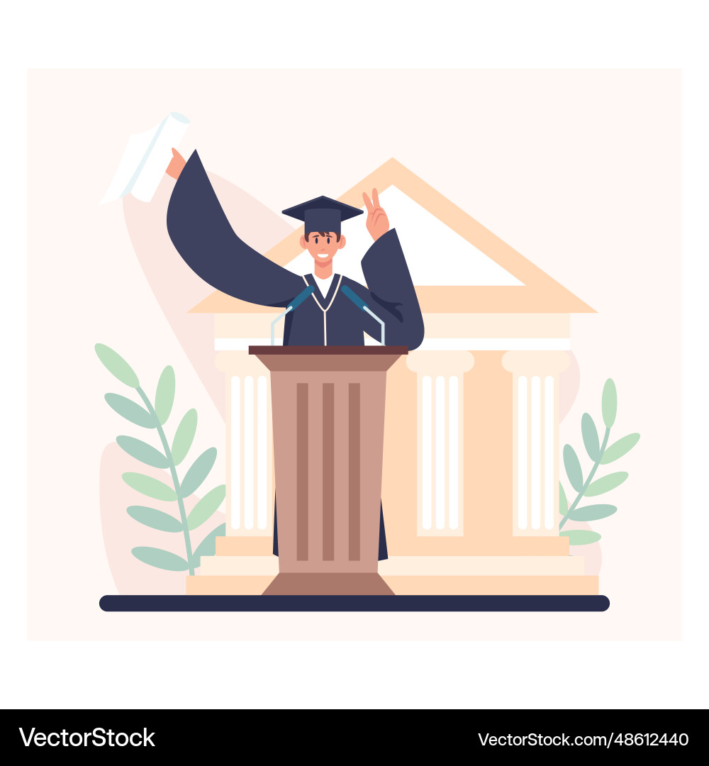 Student in academic dress standing and makes Vector Image