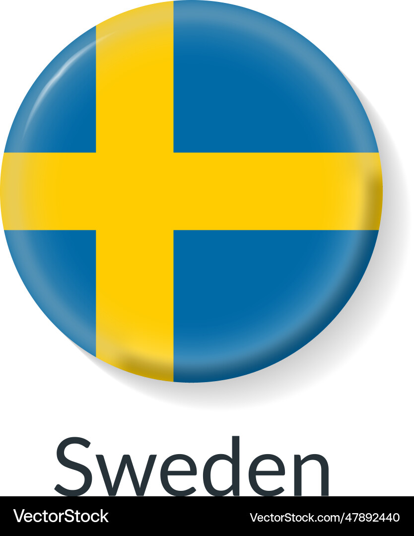 Sweden flag 3d icon circle badge or button round Vector Image