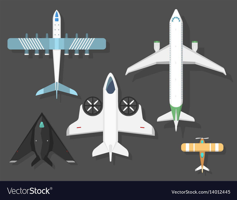 Airplane top view and aircraft Royalty Free Vector Image