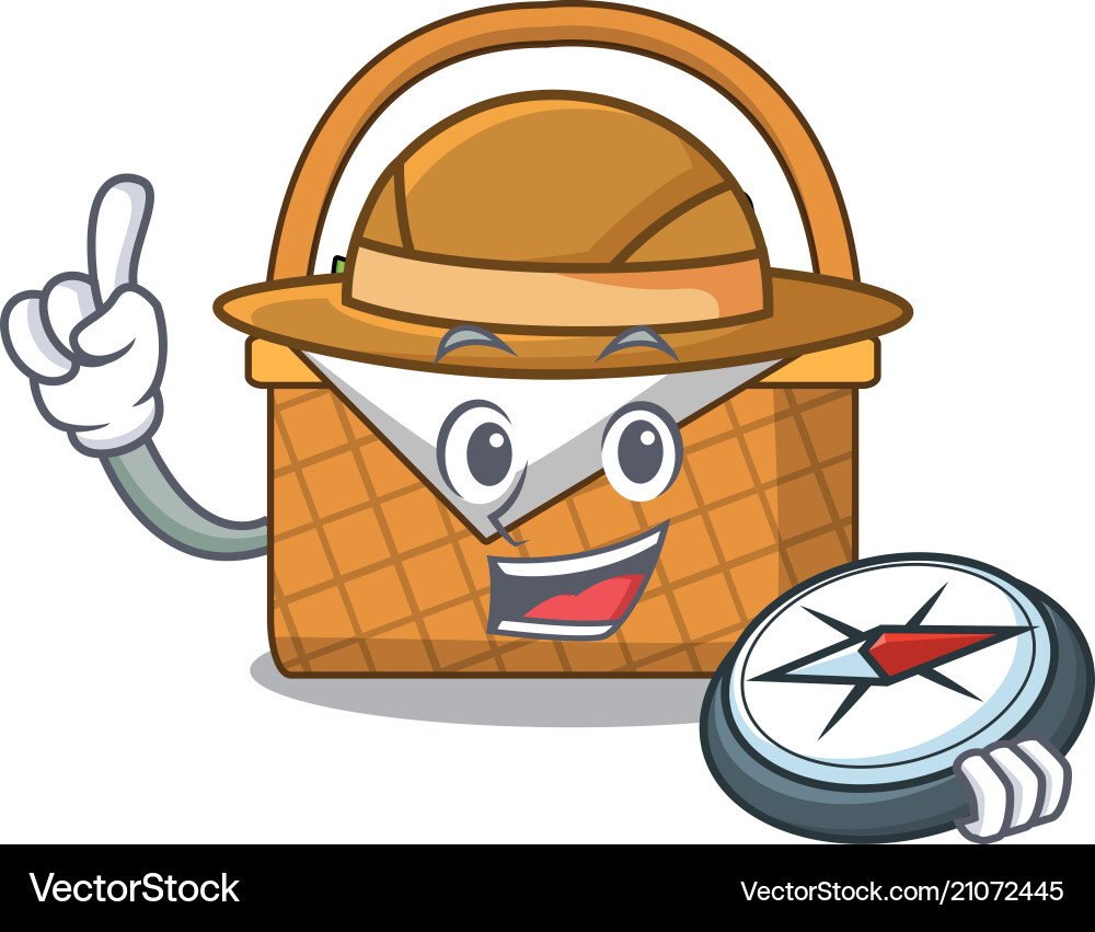 Explorer picnic basket mascot cartoon Royalty Free Vector