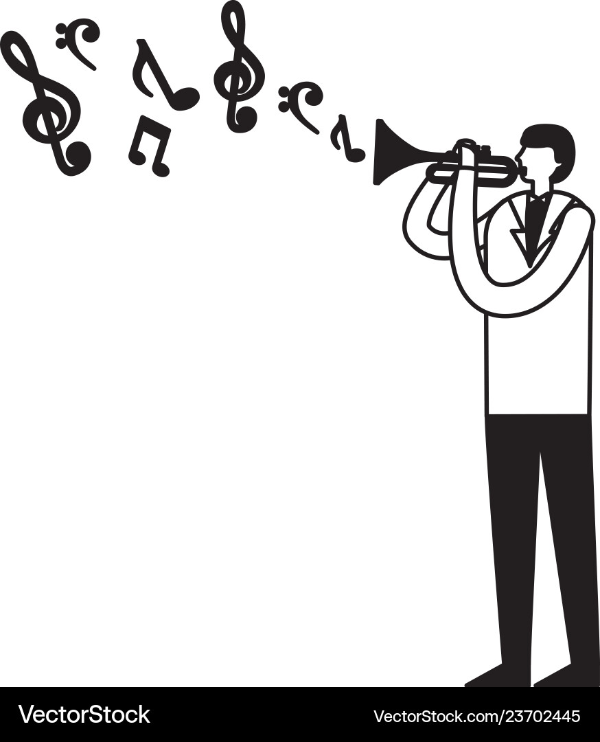 Man standing playing trumpet instrument Royalty Free Vector