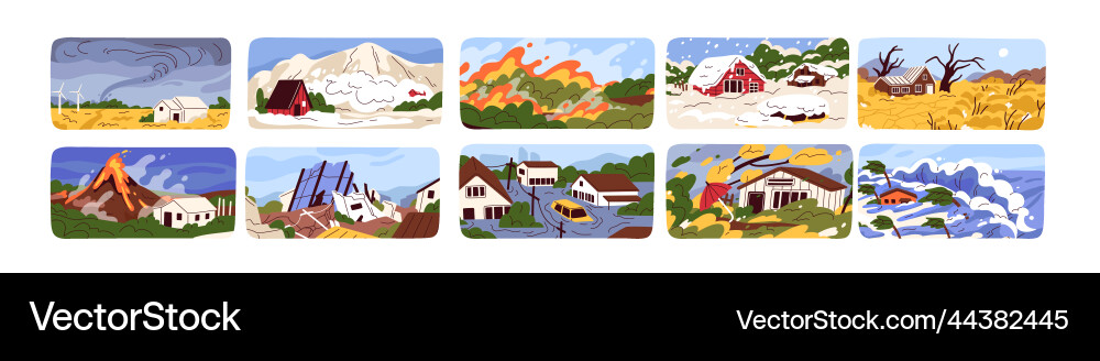 Natural disasters set catastrophes emergency Vector Image