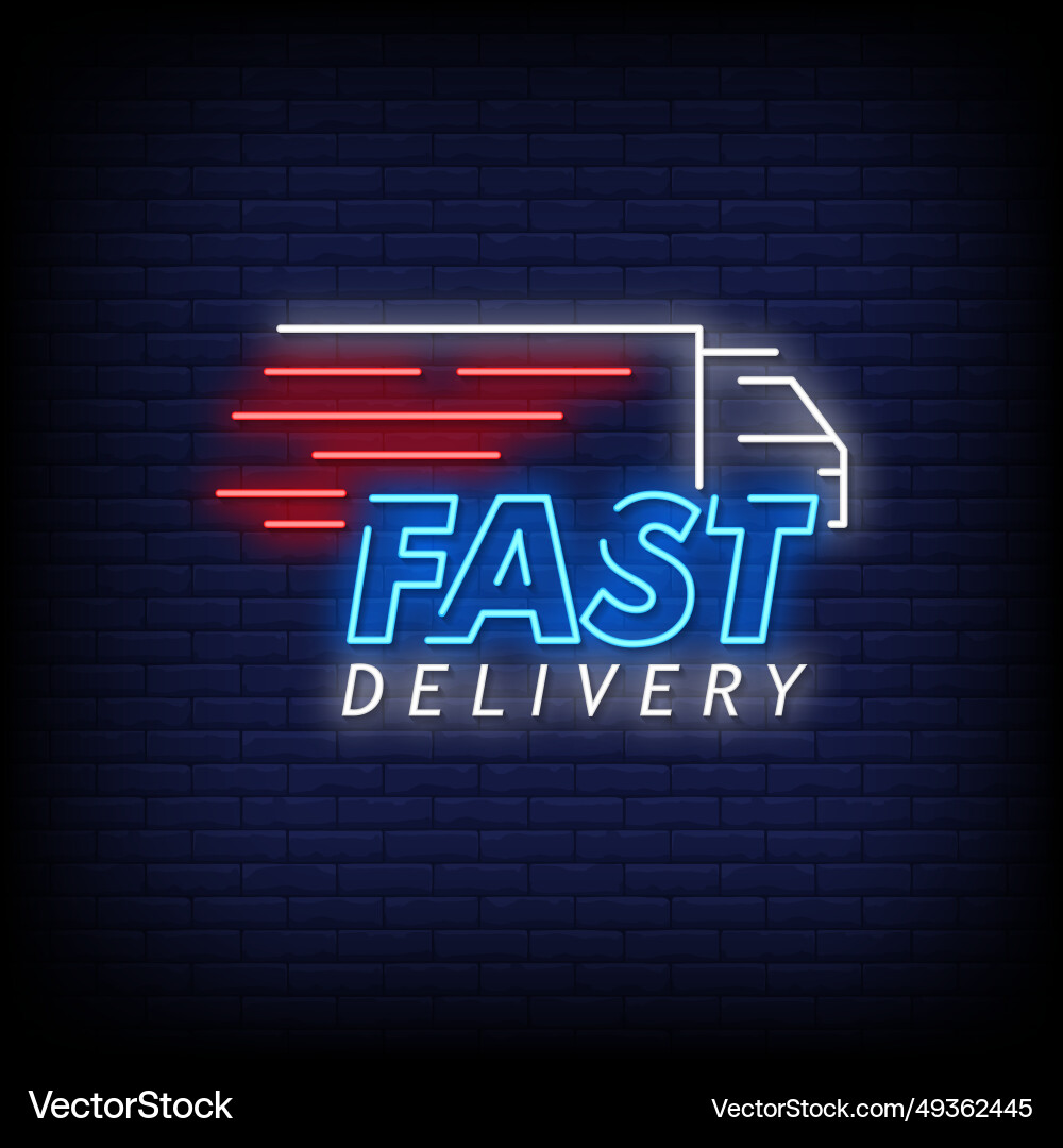 Neon sign fast delivery with brick wall background