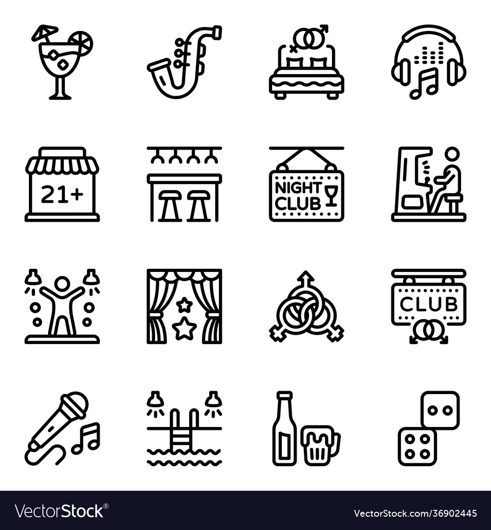 Nightclub elements linear icons pack Royalty Free Vector